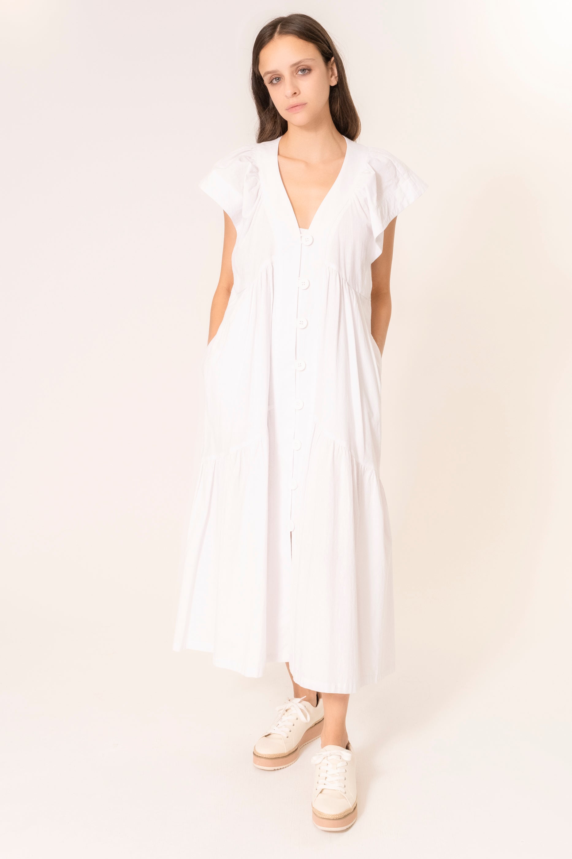 BEA BUTTON DRESS WHITE – Area Stars